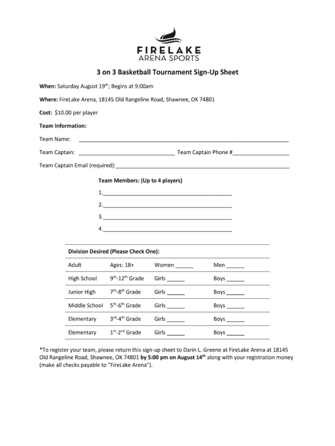 3 on 3 Basketball Tournament Sign Up Sheet Template