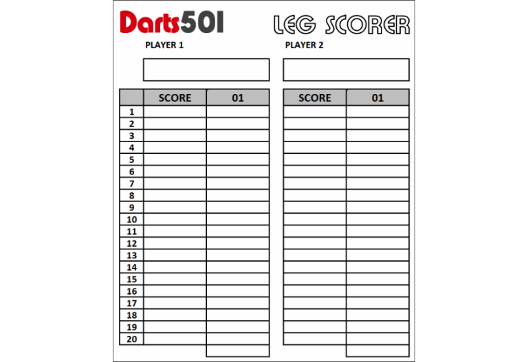 Printable Darts Score Sheet Template