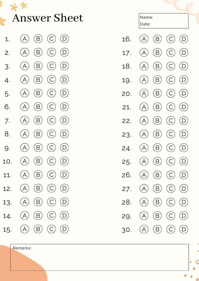 Answer Sheet Multiple Choice Template