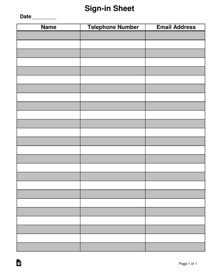 Attendance Sign Up Sheet Template