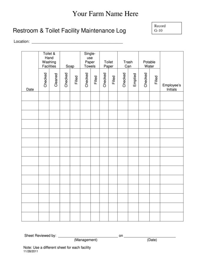 Cleaning Sign Off Sheet Template
