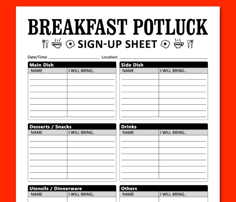 Fall Potluck Sign Up Sheet Template