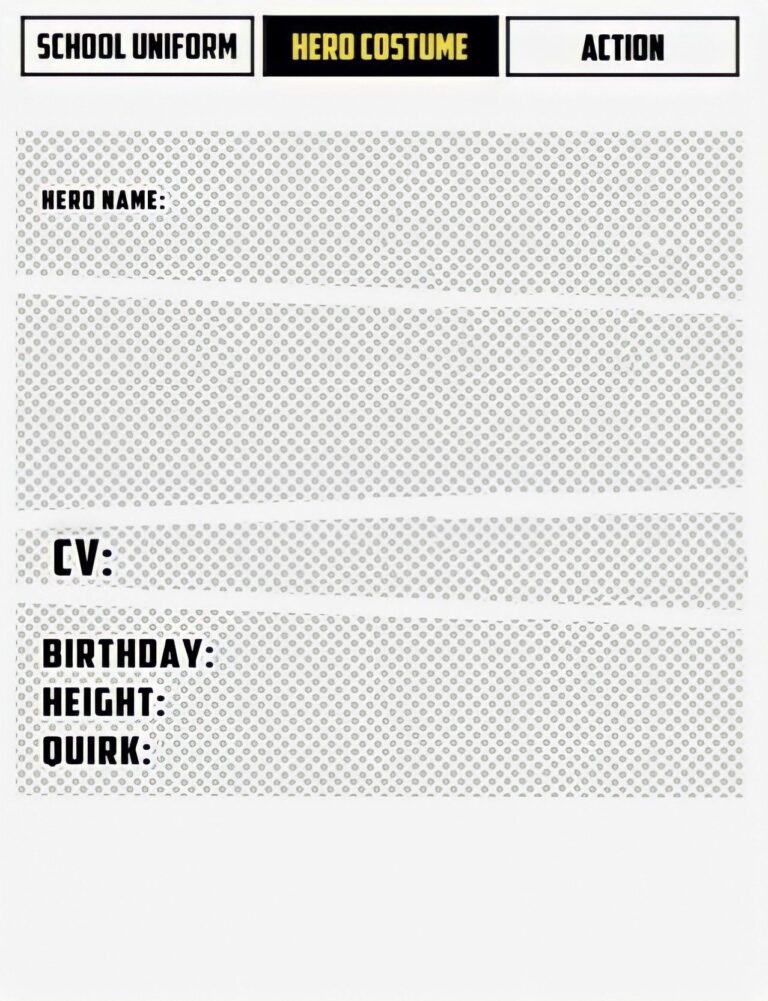 My Hero Academia Character Sheet Template