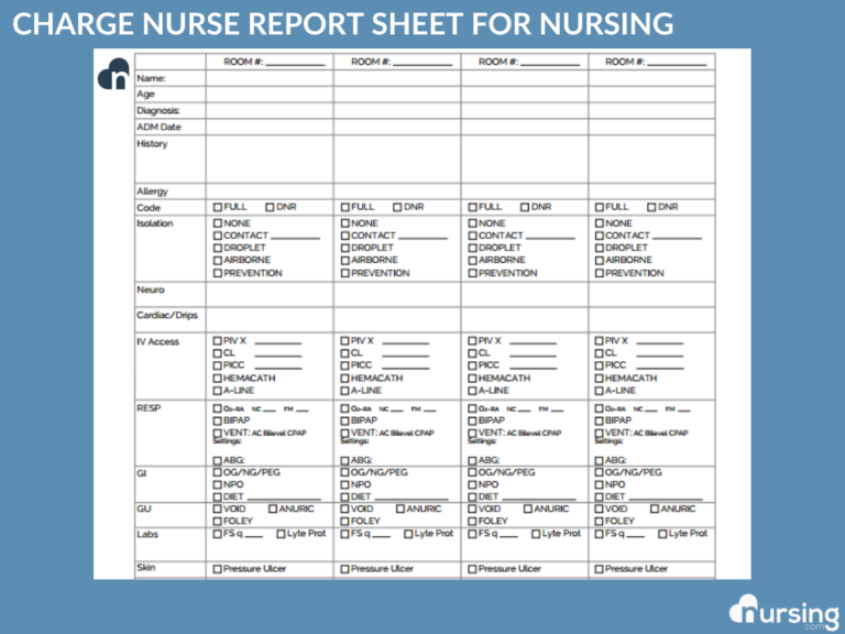 Charge Nurse Report Sheet Template