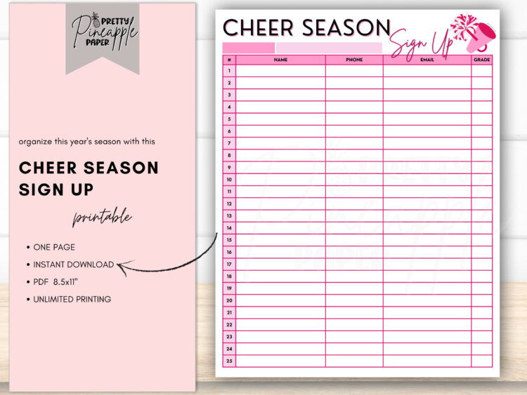 Cheerleading Sign Up Sheet Template