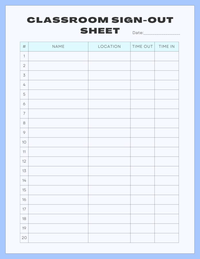 Book Sign Out Sheet Template