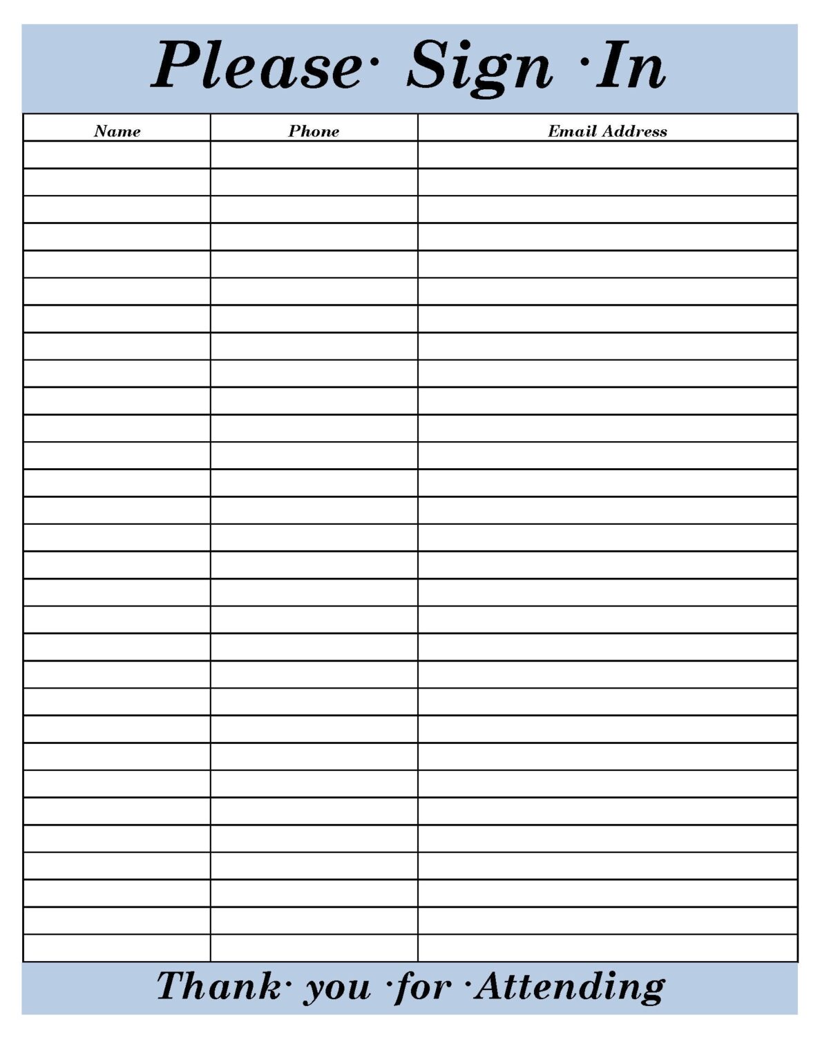 Client Sign In Sheet Template