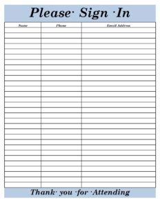 Client Sign In Sheet Template
