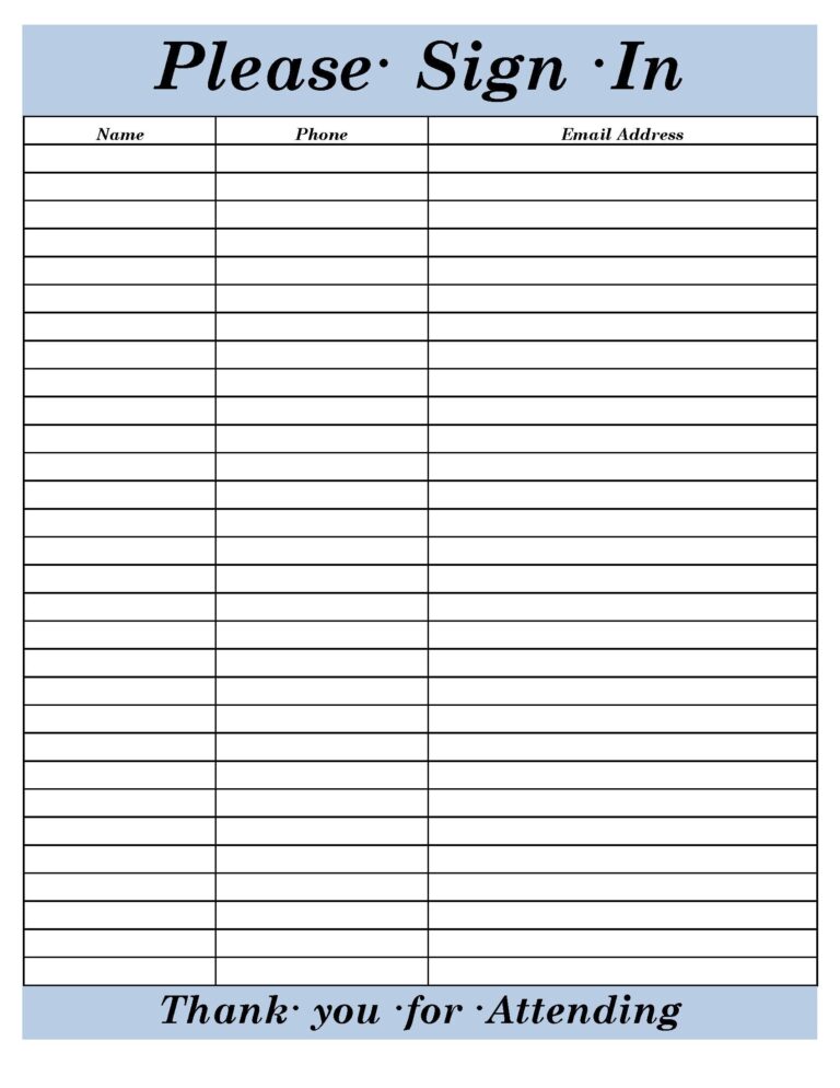 Client Sign In Sheet Template