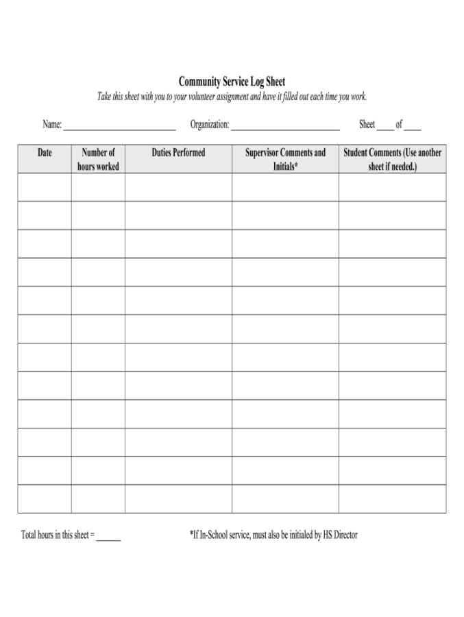 Community Service Record Sheet Template
