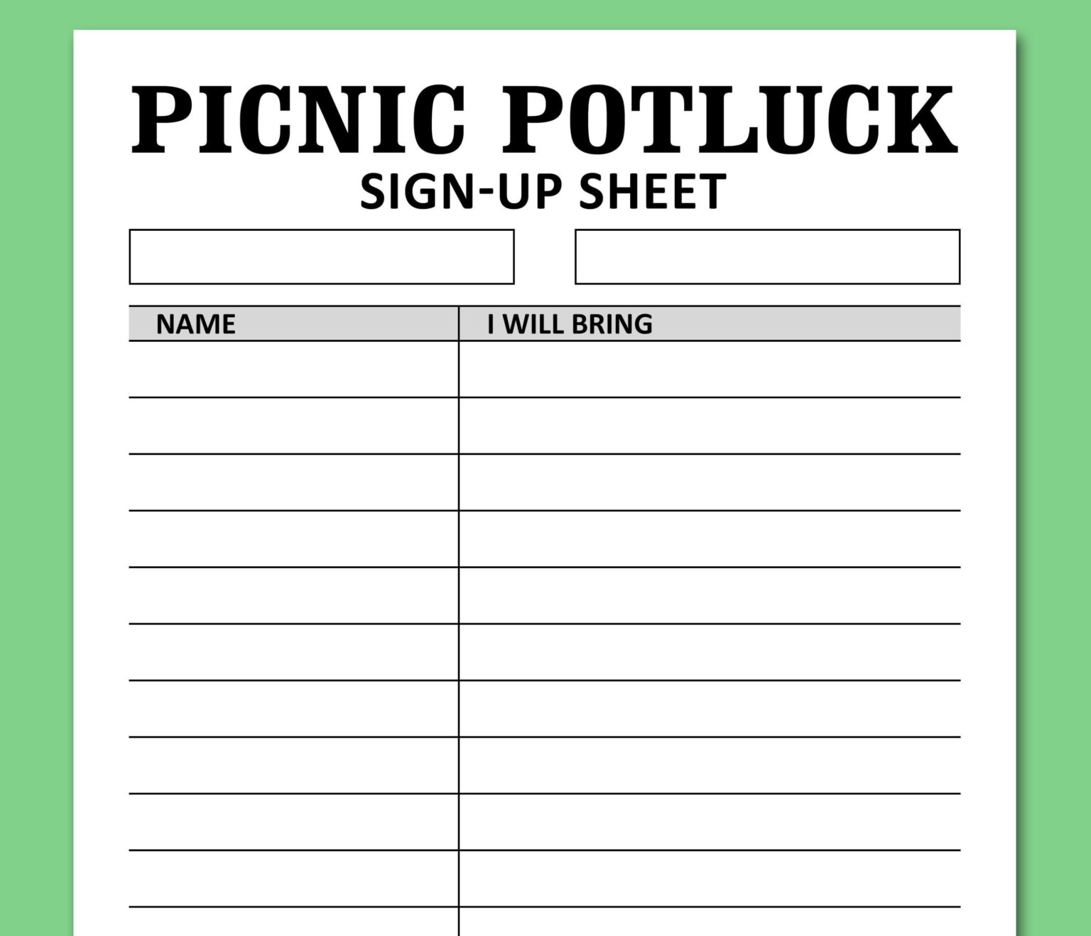 Company Picnic Sign Up Sheet Template