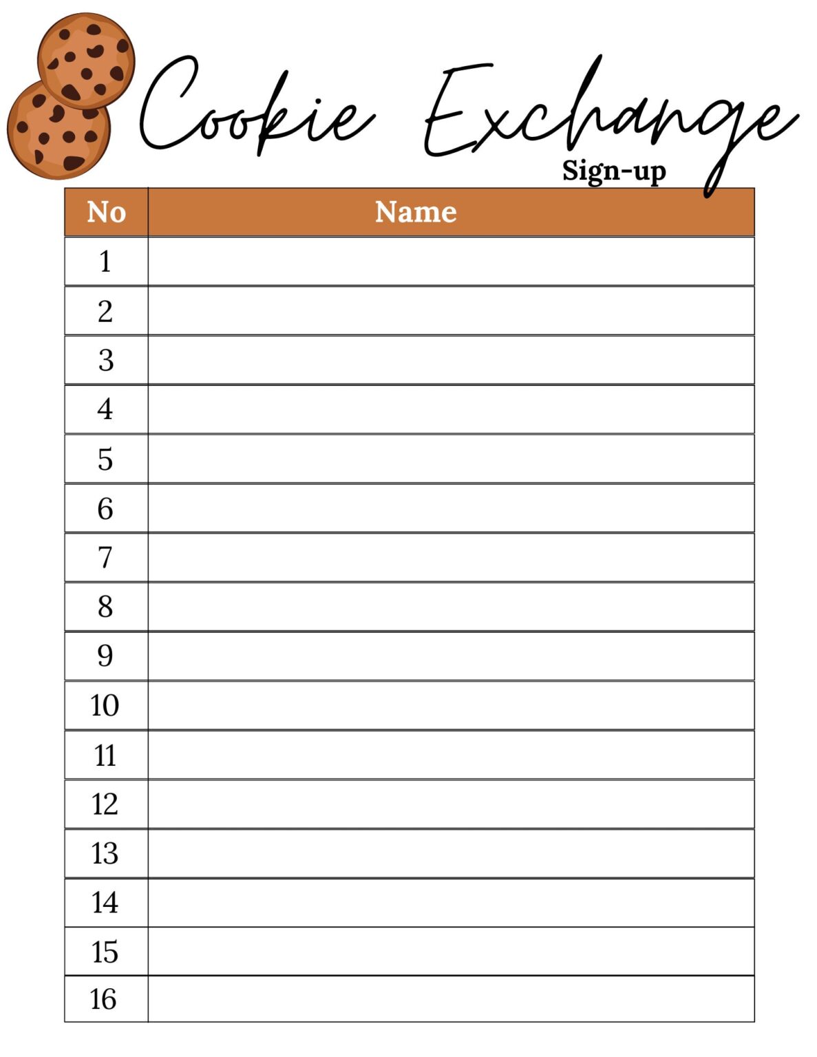 Cookie Exchange Sign Up Sheet Template