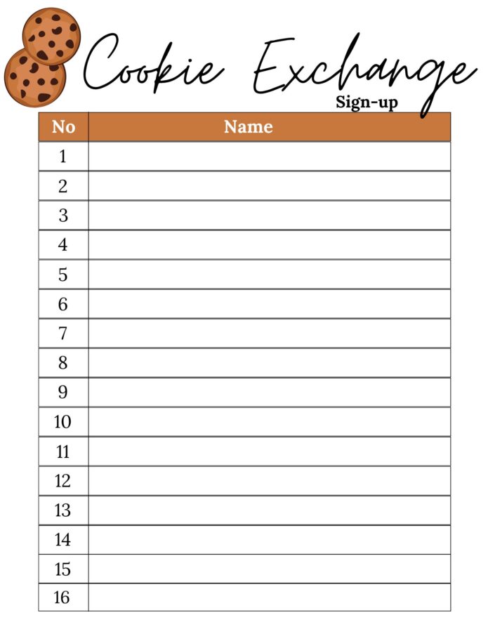 Cookie Exchange Sign Up Sheet Template