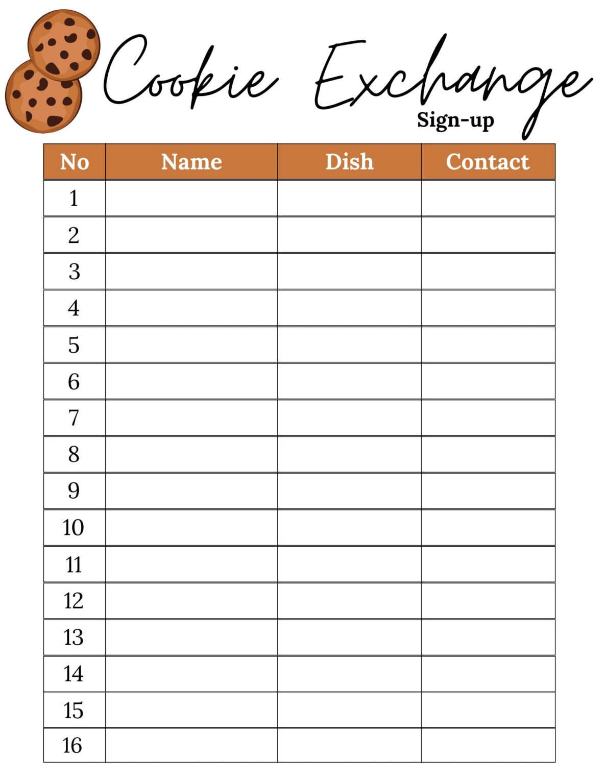 Cookie Exchange Sign Up Sheet Template