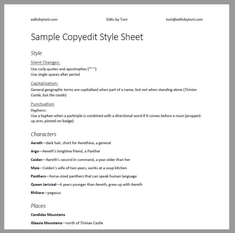 Copy Editing Style Sheet Template
