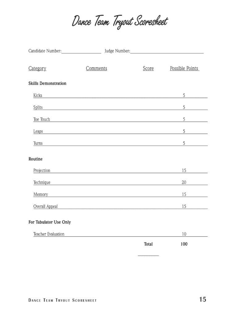 Dance Competition Score Sheet Template