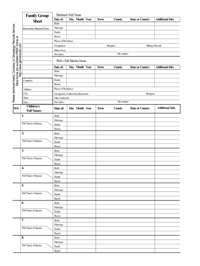 Editable Family Group Sheet Template