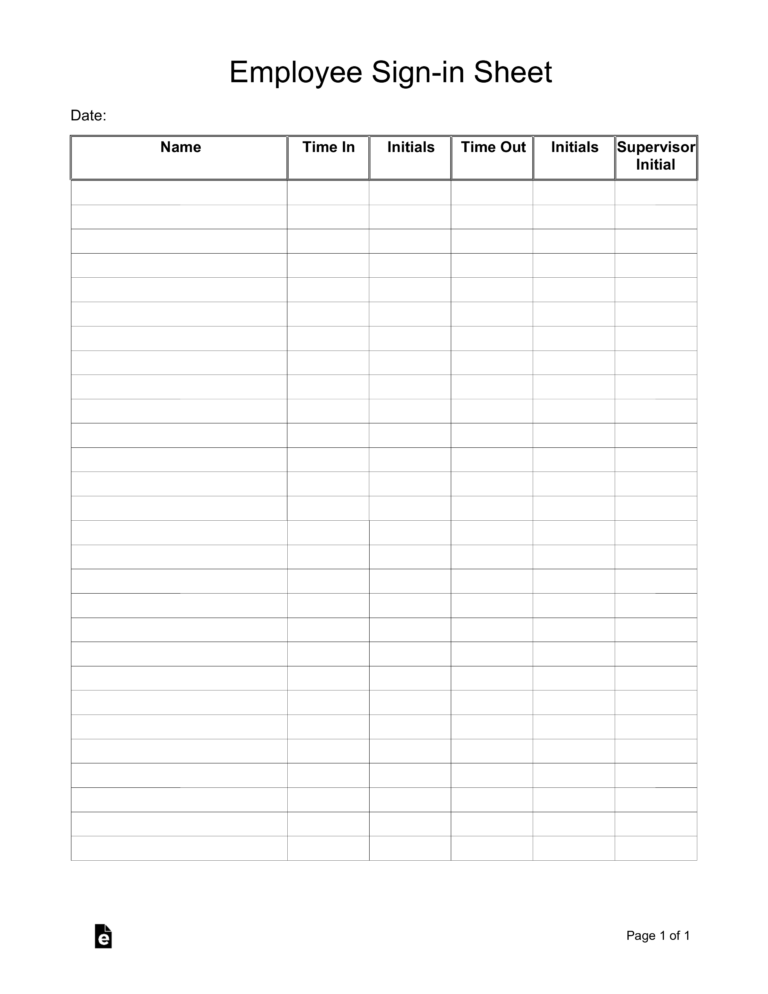 Employee Weekly Sign In Sheet Template