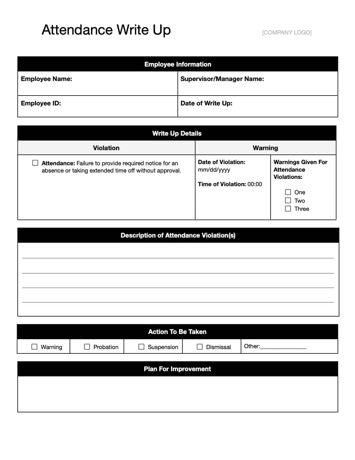 Employee Write Up Sheet Template Employee Write Up Sheet Template