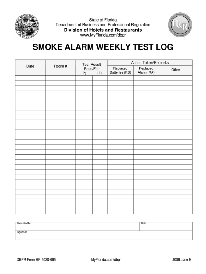 Fire Alarm Test Log Sheet Template