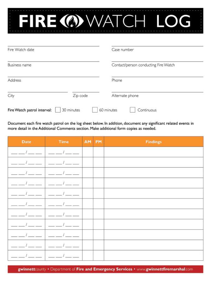 Fire Drill Log Sheet Template
