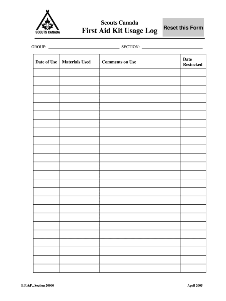 First Aid Log Sheet Template