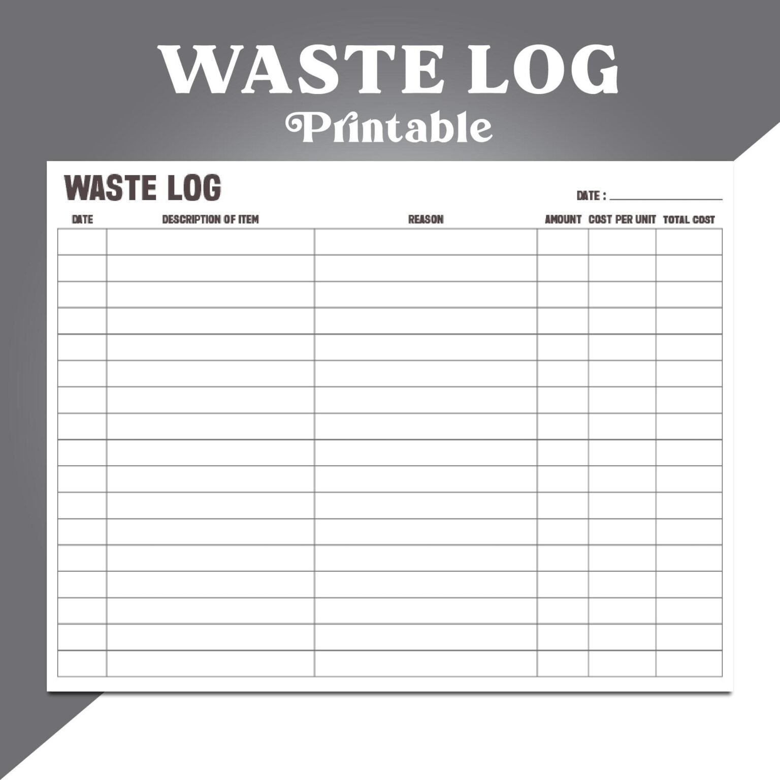 Food Waste Log Sheet Template