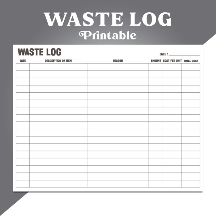 Food Waste Log Sheet Template