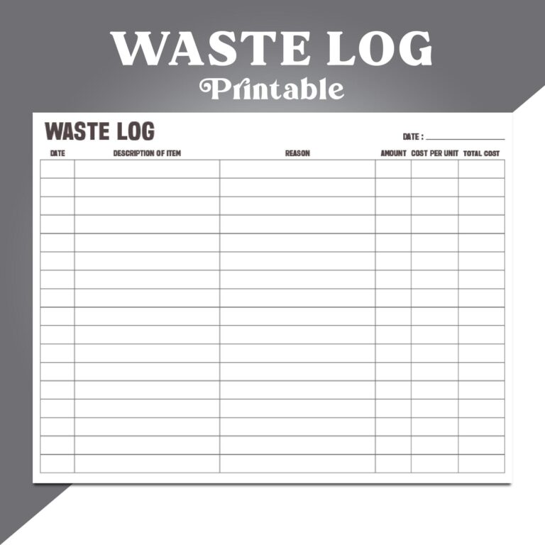 Food Waste Log Sheet Template