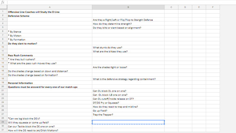 Football Film Breakdown Sheet Template
