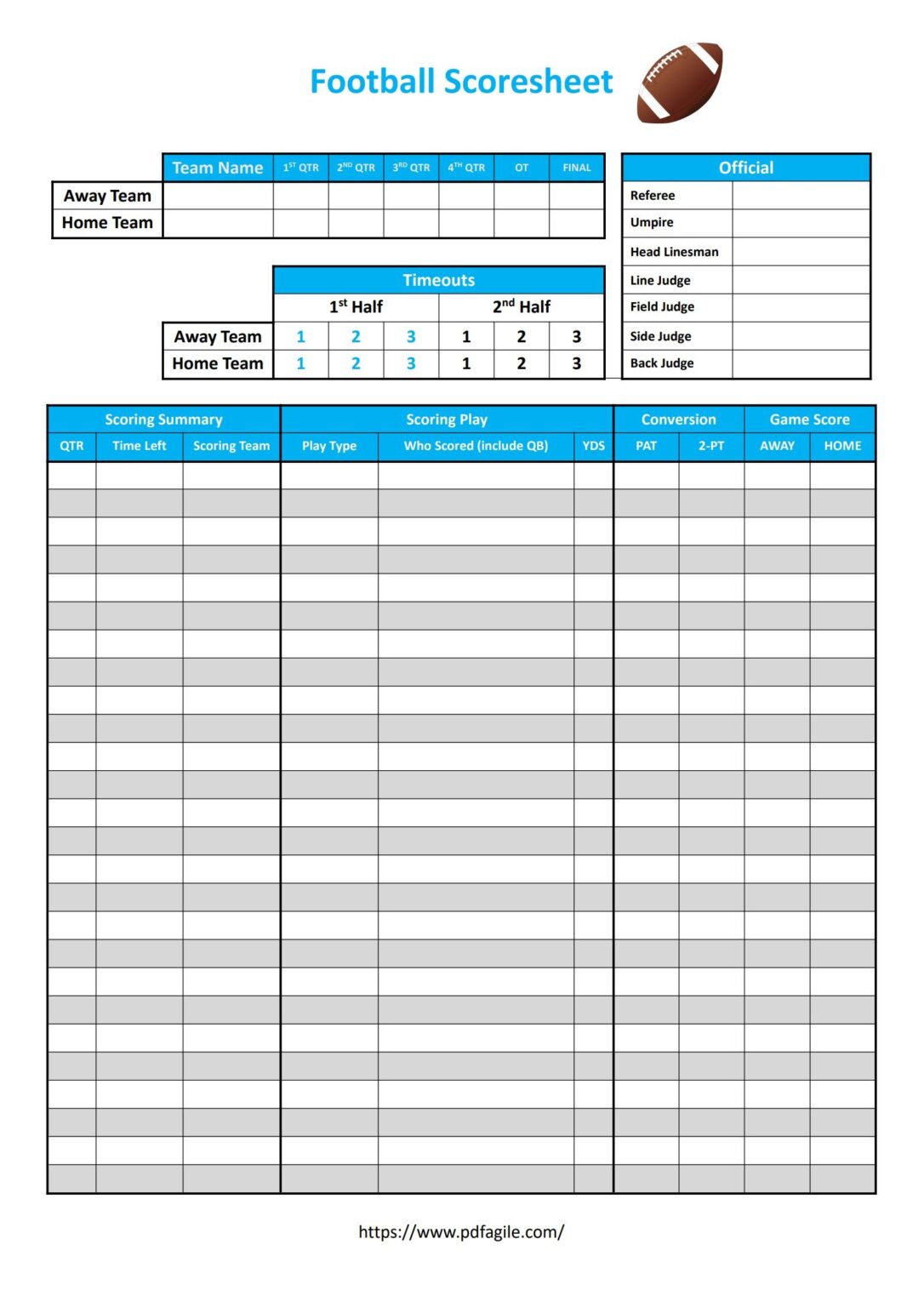 Football Tournament Score Sheet Template