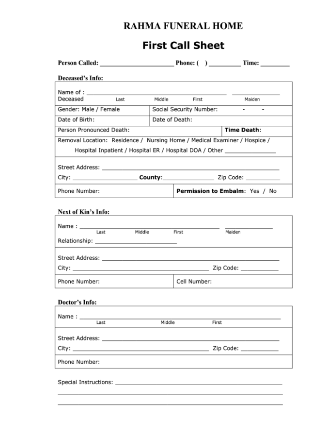 Funeral Sign In Sheet Template