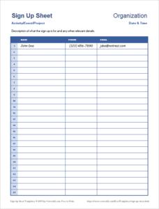 Generic Sign Up Sheet Template
