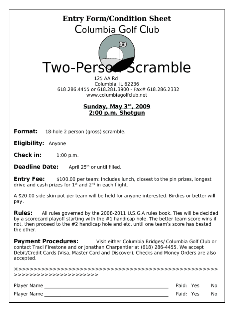 Golf Scramble Rules Sheet Template
