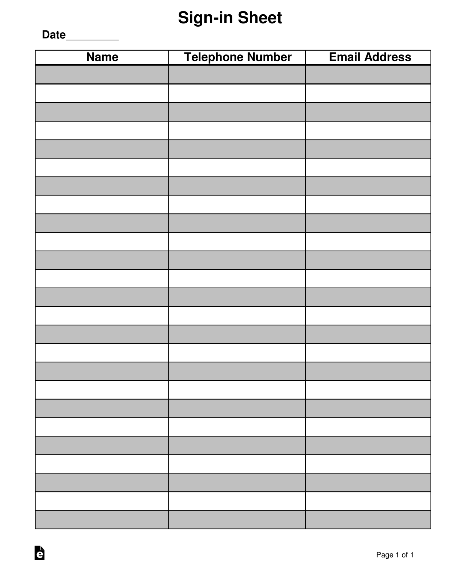 Guest Sign In Sheet Template