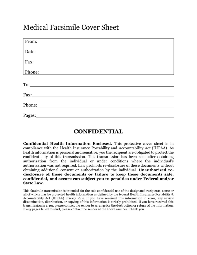 HIPAA Compliant Fax Cover Sheet Template