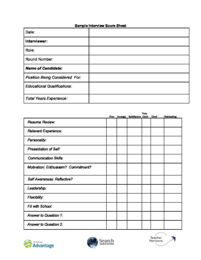 Interview Score Sheet Template Doc