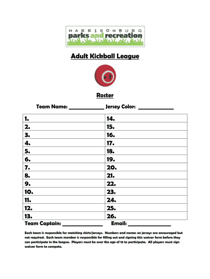 Kickball Sign Up Sheet Template