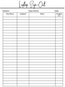 Laptop Sign Out Sheet Template