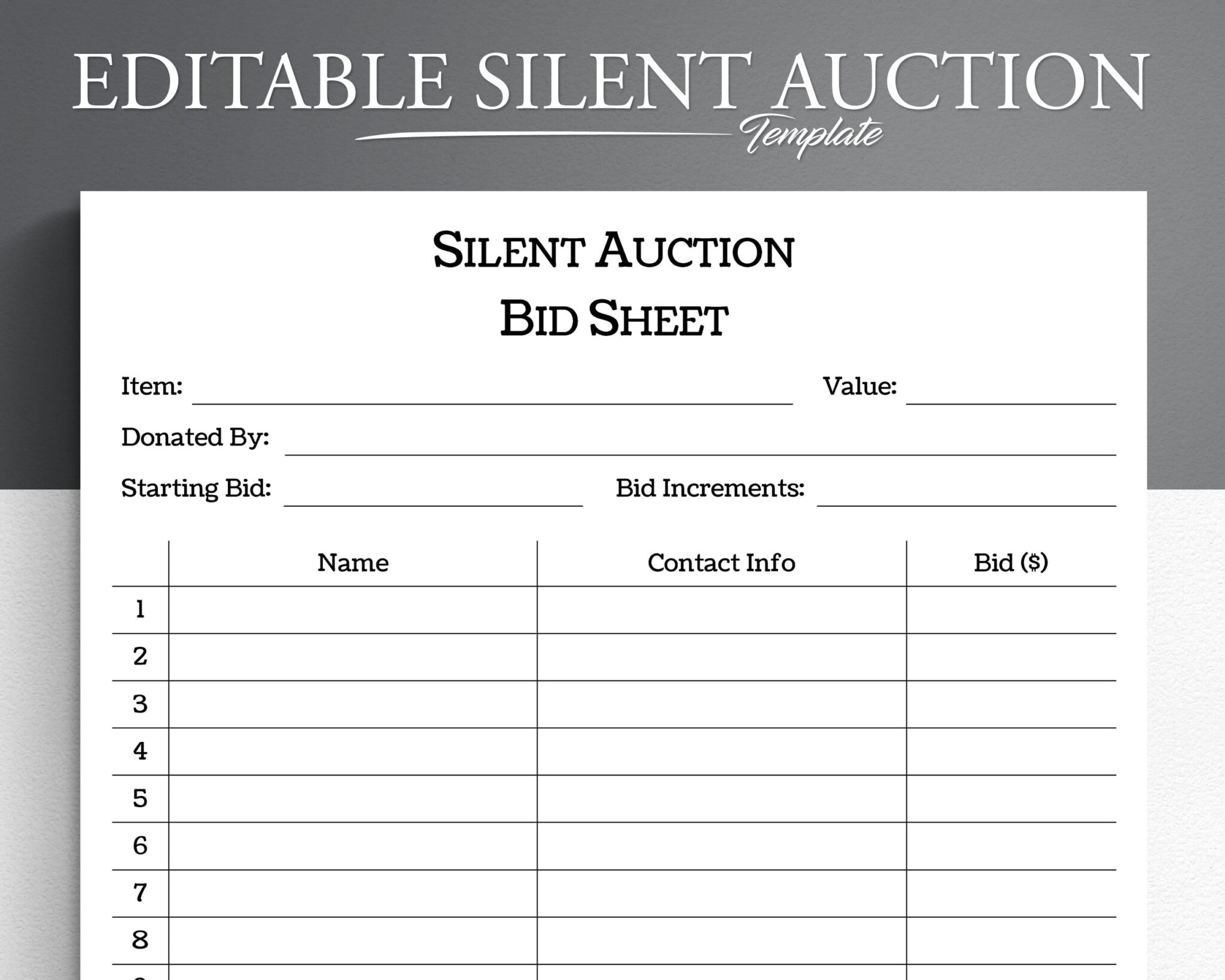 Silent Auction Bid Sheet Template