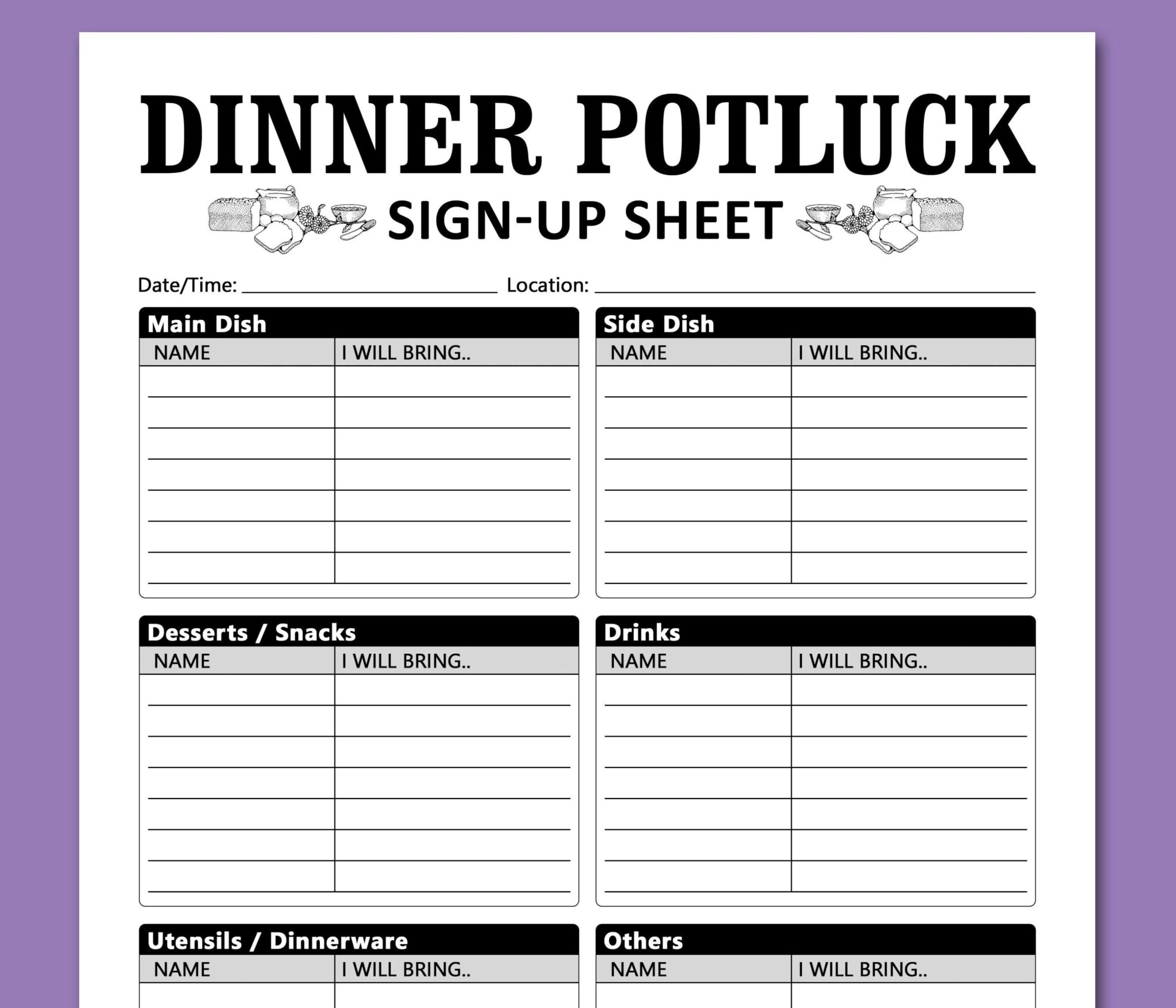 Meal Sign Up Sheet Template