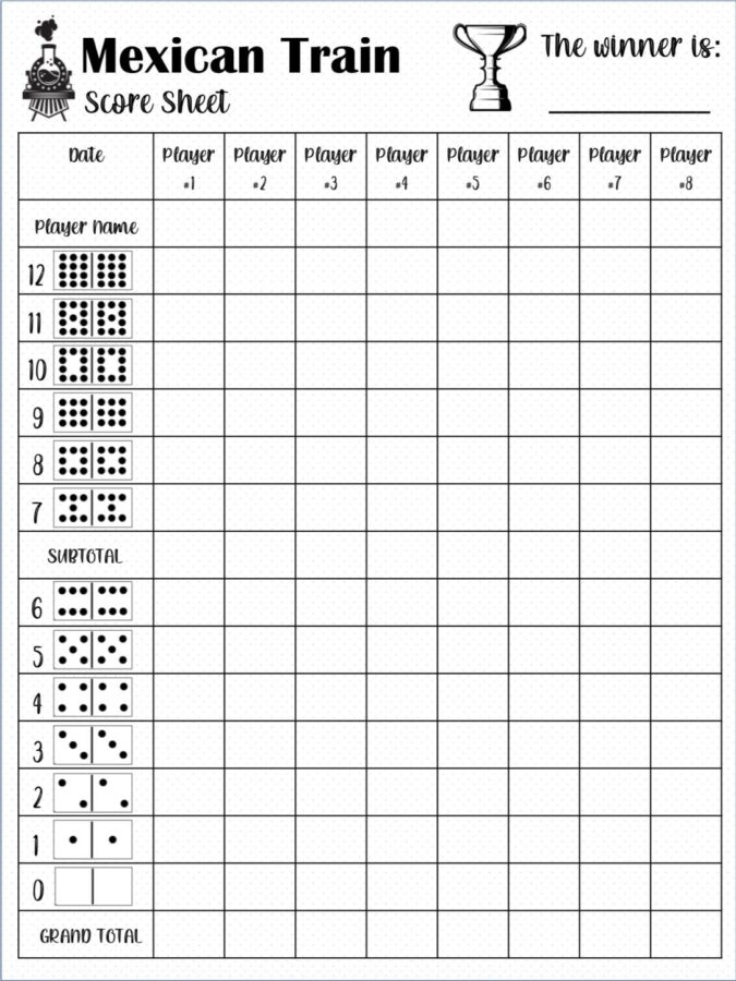 Mexican Train Score Sheet Template