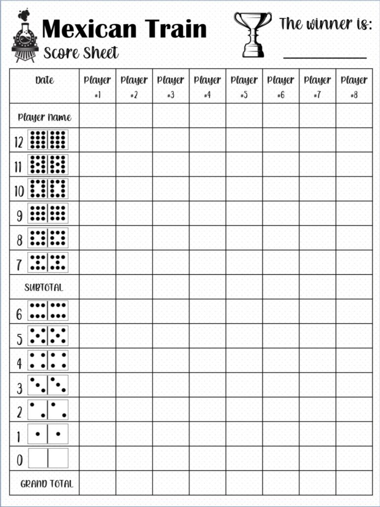 Mexican Train Score Sheet Template