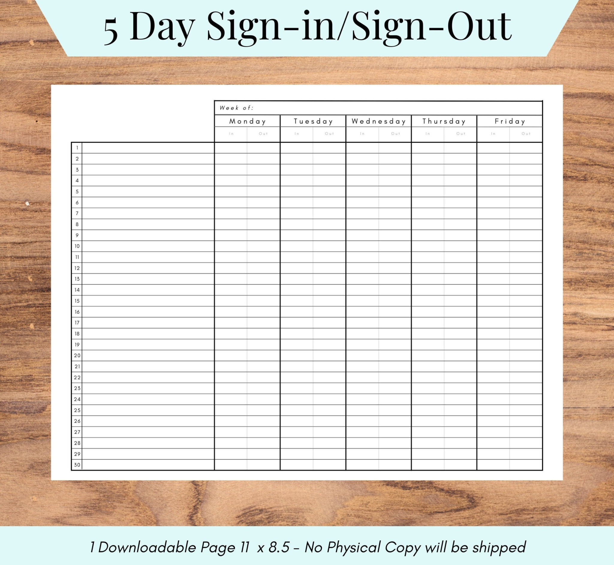 Monthly Sign In Sheet Template