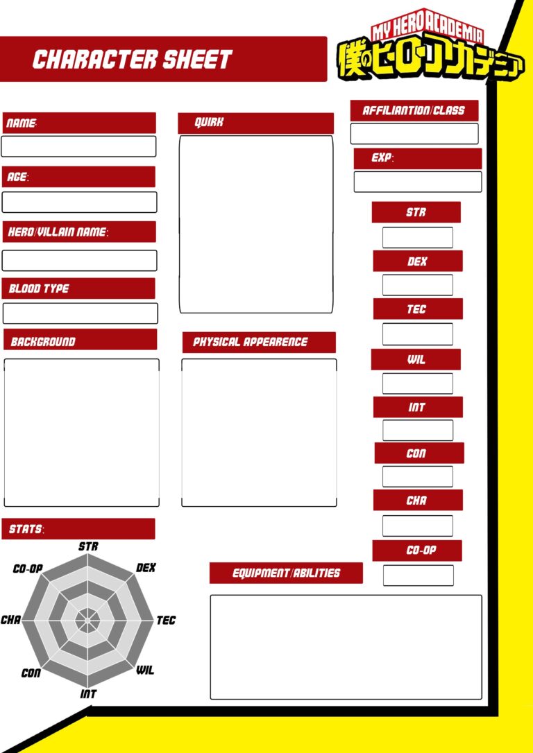 Character Sheet Mha Oc Template