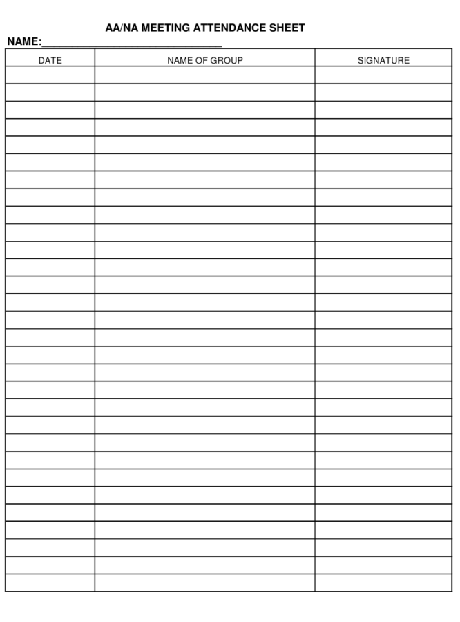 NA Sign In Sheet Template