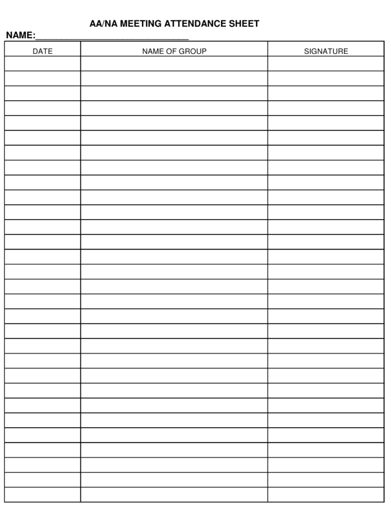 NA Sign In Sheet Template