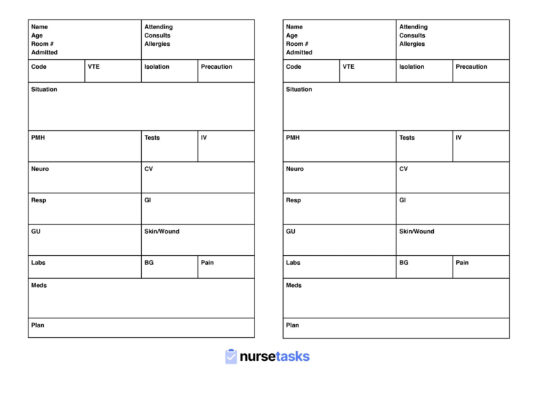 Hospital Nursing Handover Sheet Template