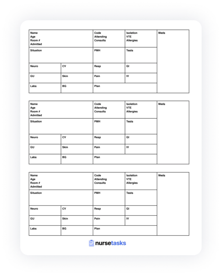 Hospital Nursing Handover Sheet Template