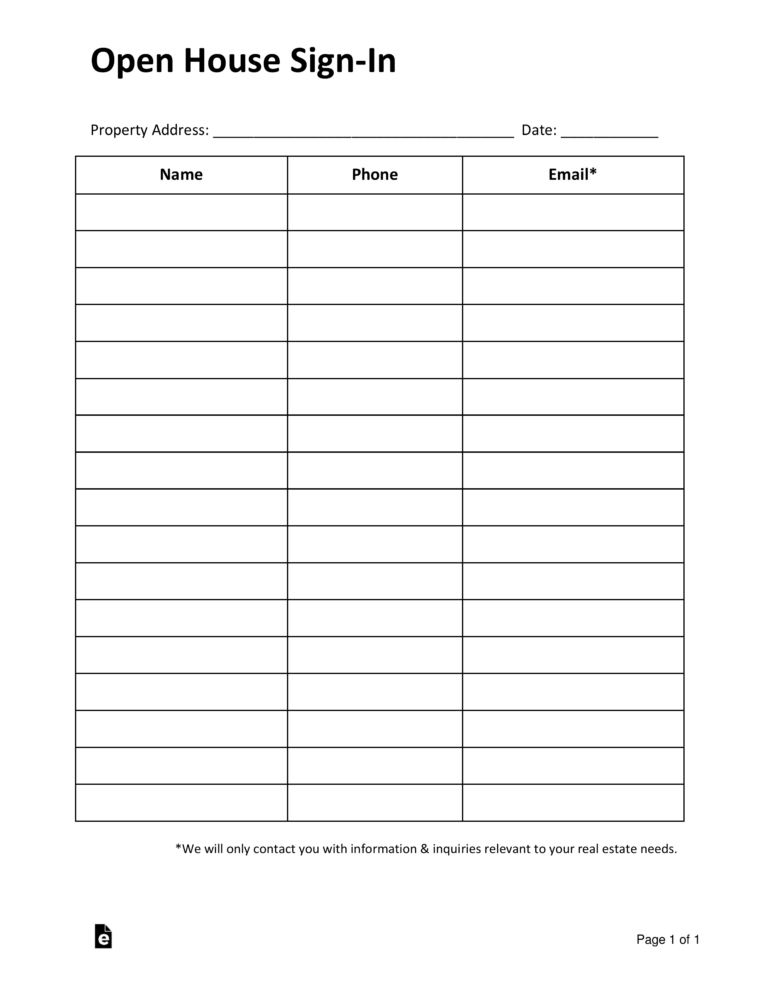 Open House Information Sheet Template